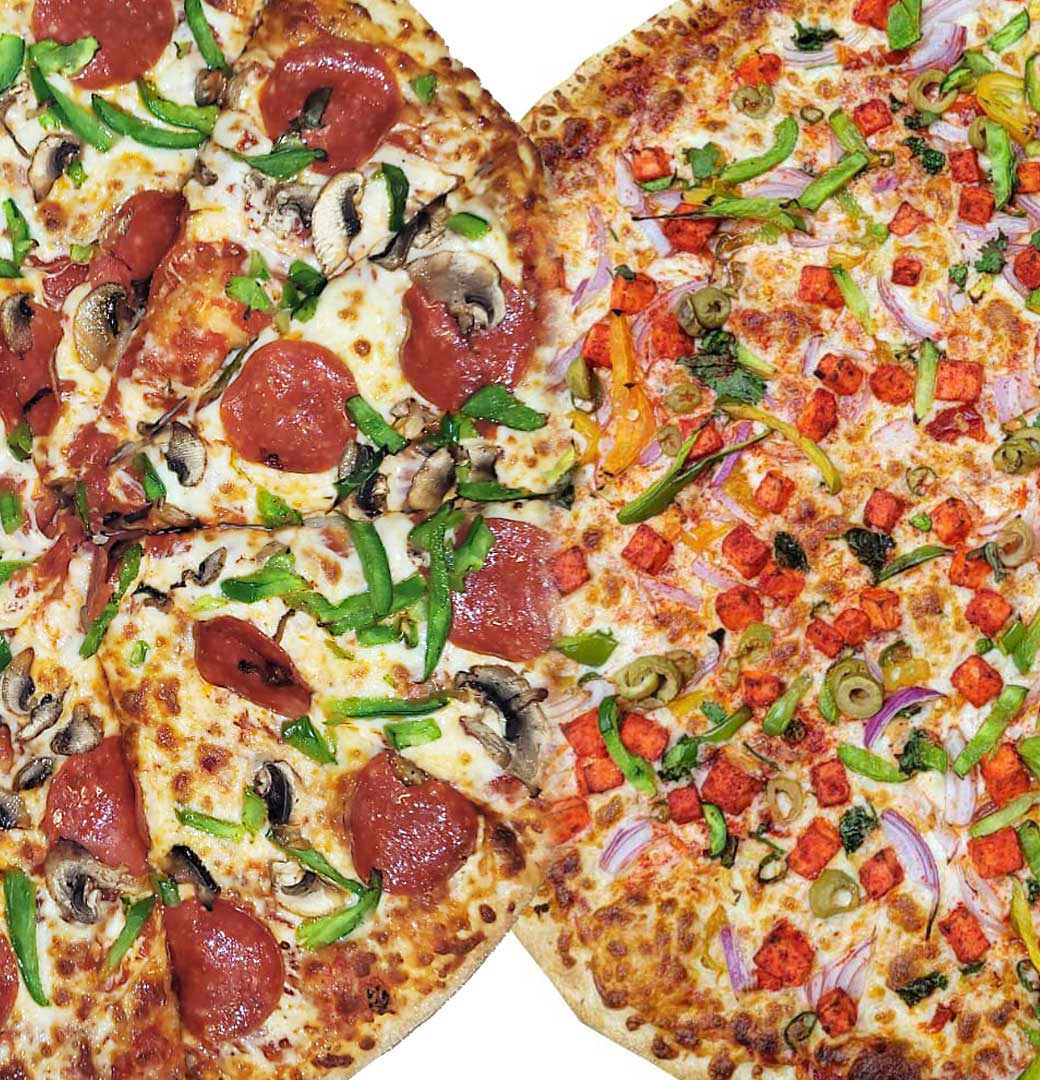 Double Pizza, 3 Topping Each, 3 Drink, 2 Dip